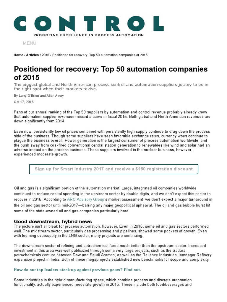 Top 50 Automation Companies of 2015 | PDF | Automation | Petroleum