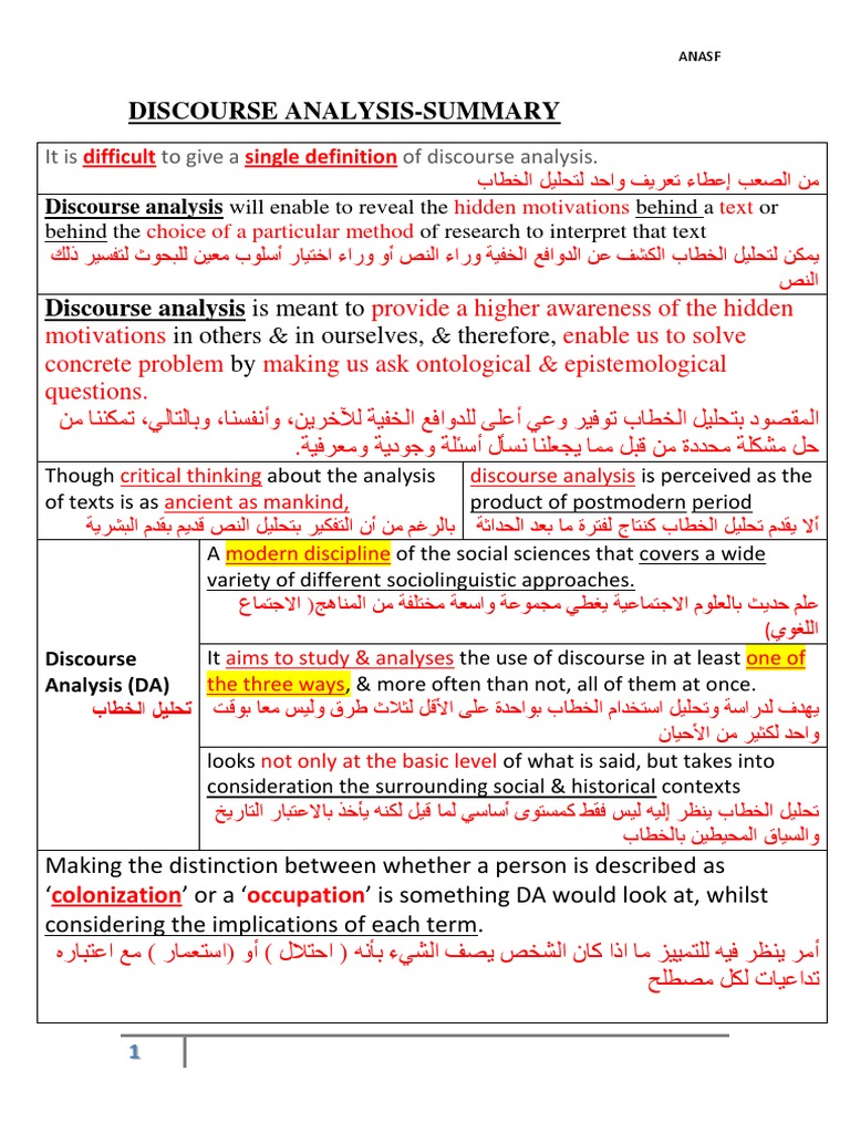 Discourse Analysis Summary