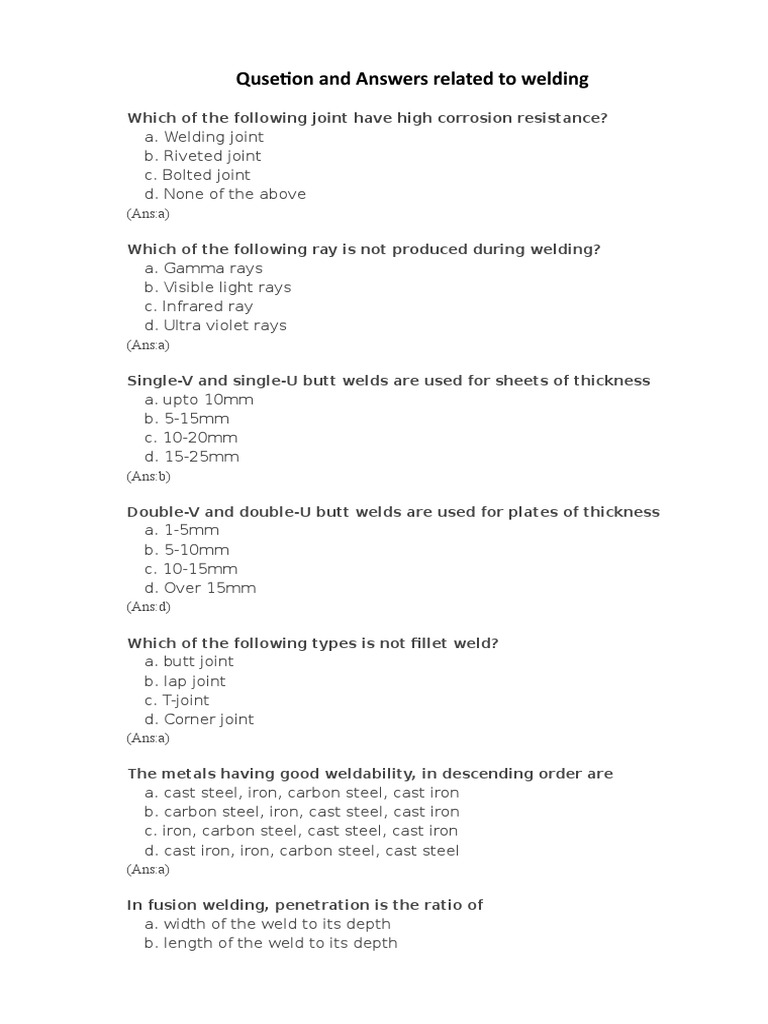 Welding Qusetion and Answers | PDF | Welding | Construction