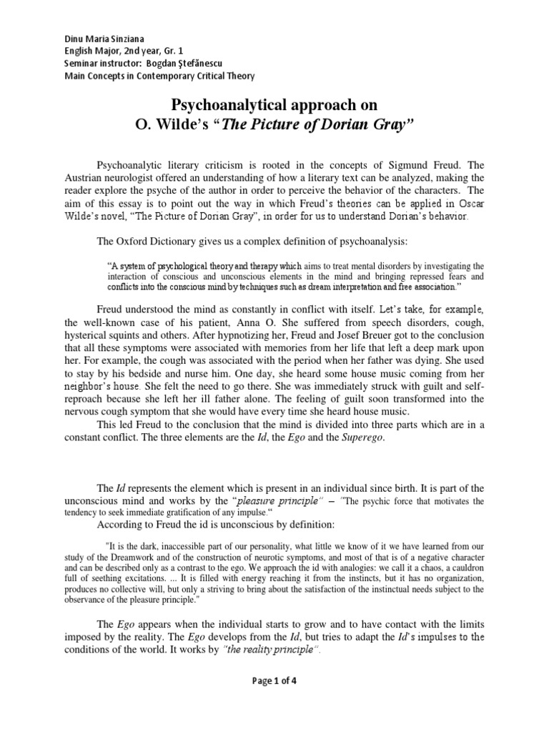 Freud's Theory in Dorian Gray Analysis | PDF | Id | Psychoanalysis