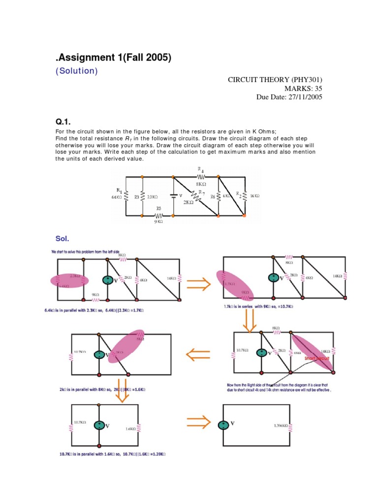 Circuit Theory Solved Assignments Semester Fall 2005 Pdf Series
