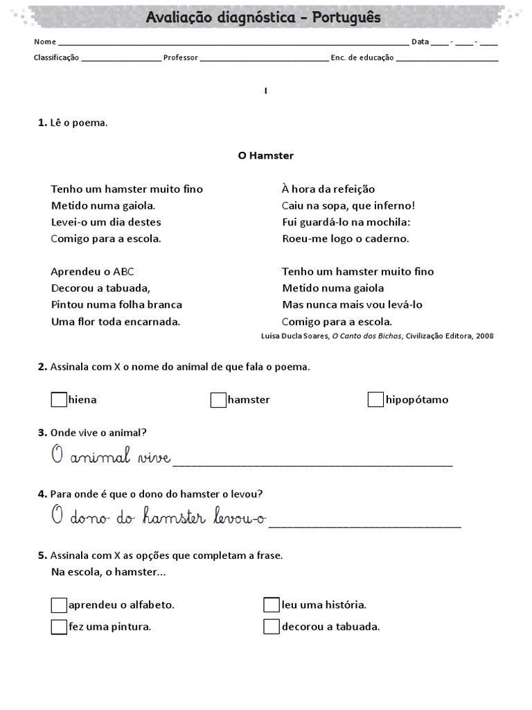 Topp2 Ficha Aval Diag | PDF | Escrita | Linguística