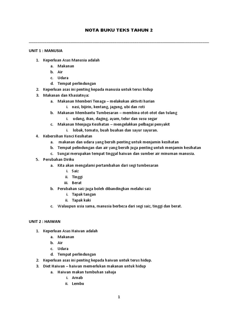 Nota Buku Teks Tahun 2 | PDF