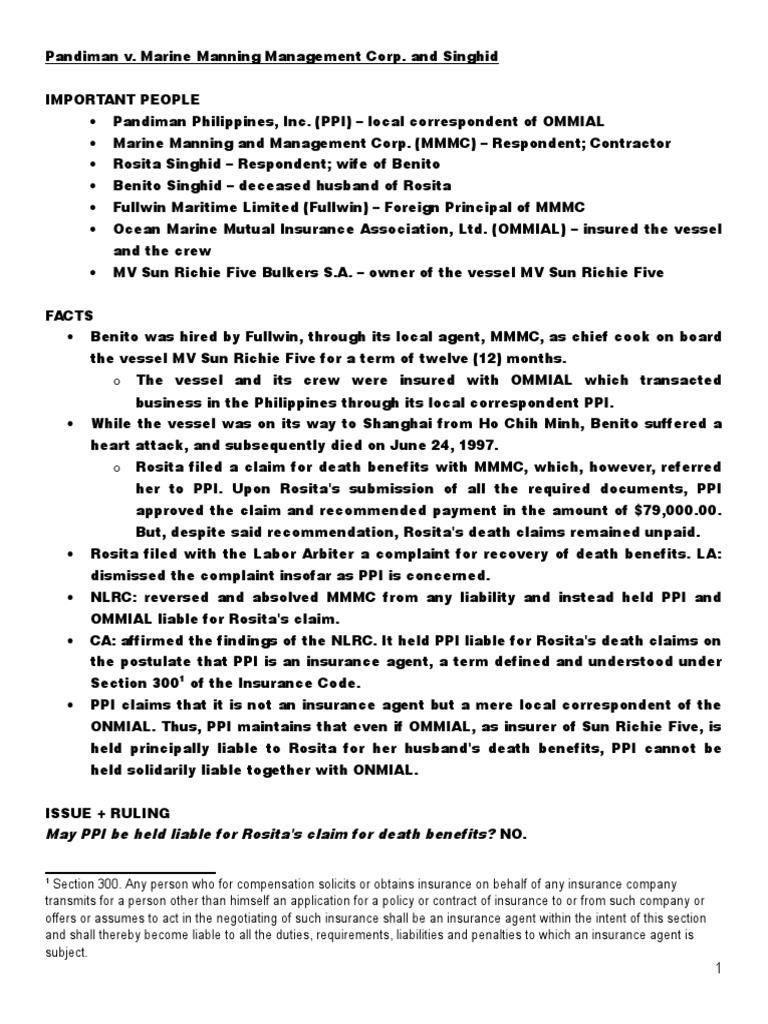 Pandiman Phils., Inc. v. Marine Manning Mgmt. Corp. | PDF | Law Of ...