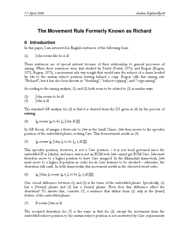 The Movement Rule Formerly Known As Richard | PDF | Clause | Subject ...