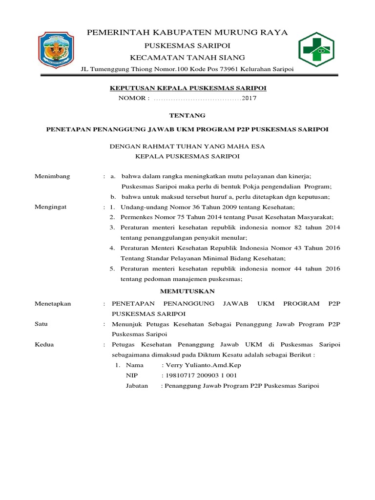 SK Penanggung Jawab Program p2p | PDF