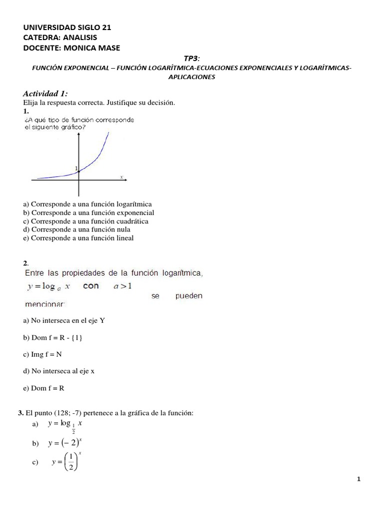 Tp3 - Funcion Exponencial y Logarítmica-Anexo | PDF | Asíntota | Función (Matemáticas)
