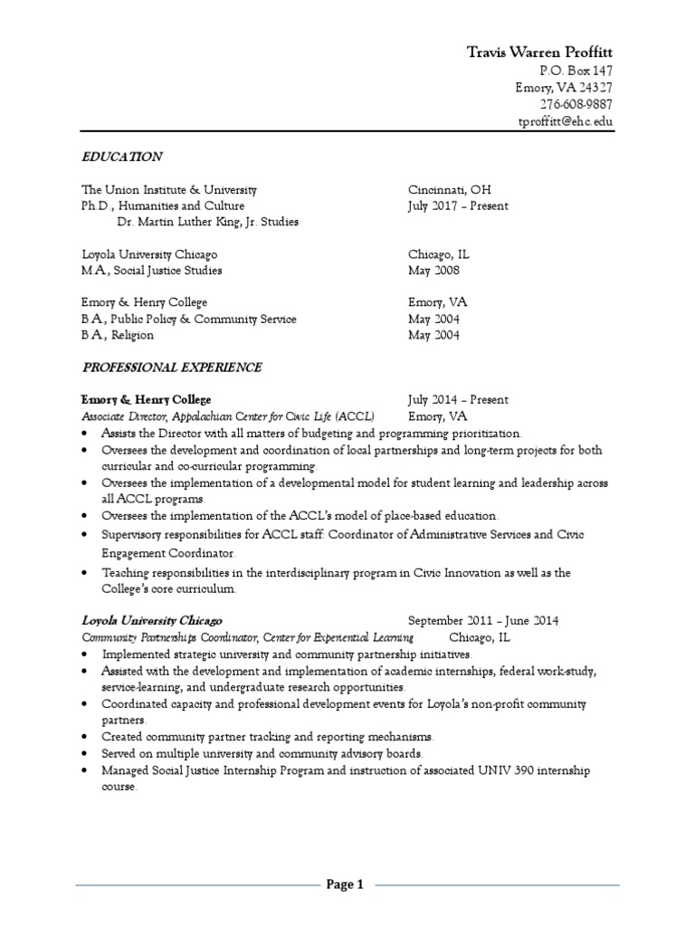 Travis Warren Proffitt Resume-Cv | PDF | Service Learning | Civic ...