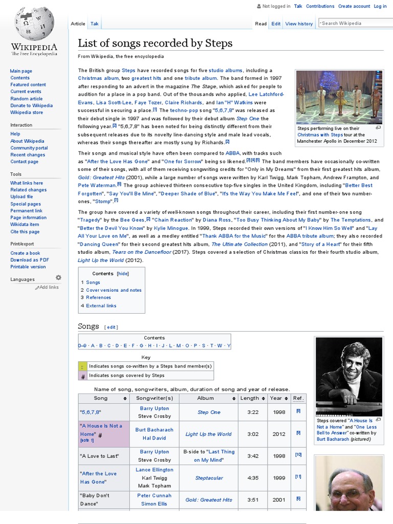 List of Songs Recorded by Steps - Wikipedia | Download Free PDF | Pop ...