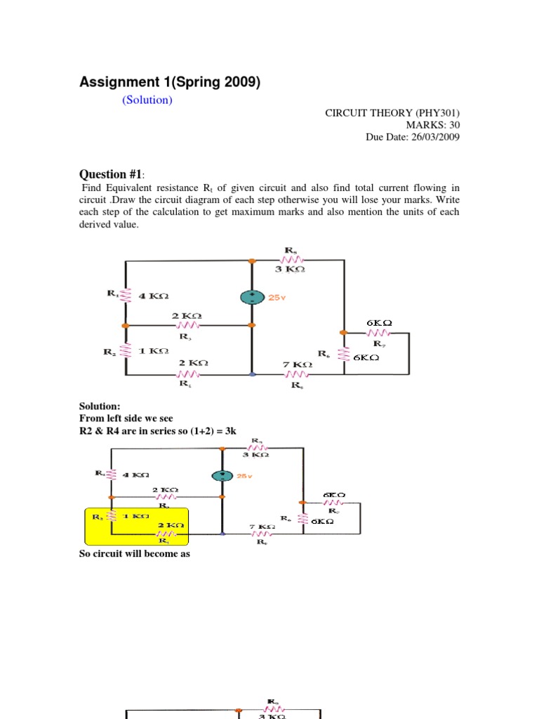 Circuit Theory Solved Assignments Spring 2009 Series And Parallel