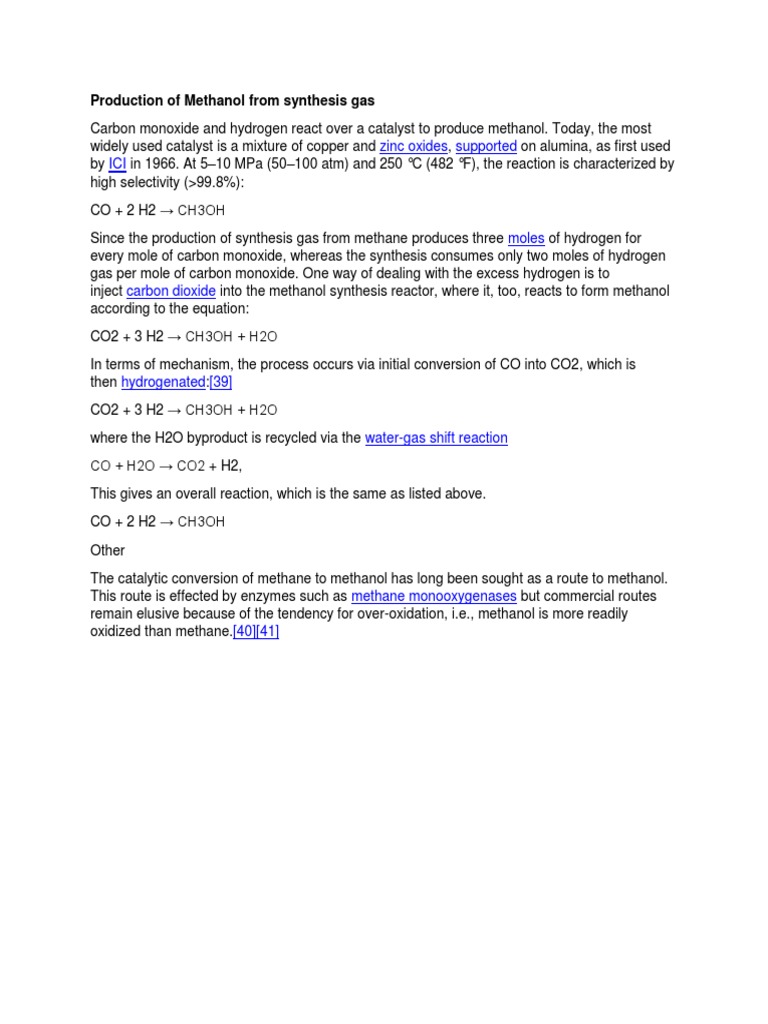 Methanol Production from Synthesis Gas | PDF