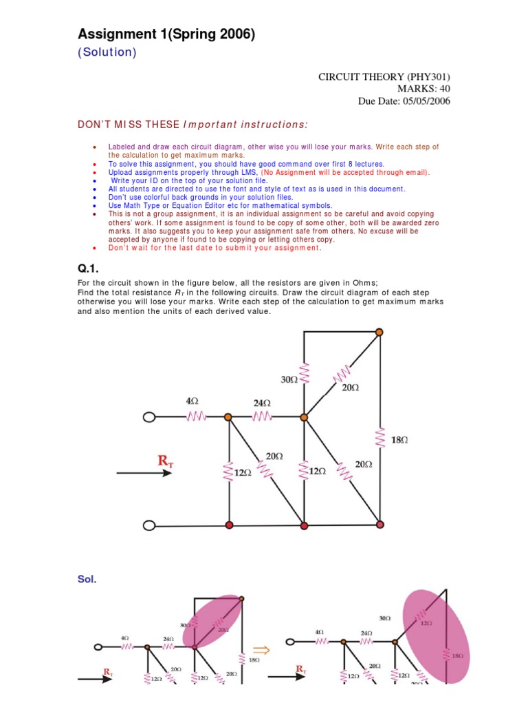 Circuit Theory Solved Assignments Spring 2006 Pdf Network