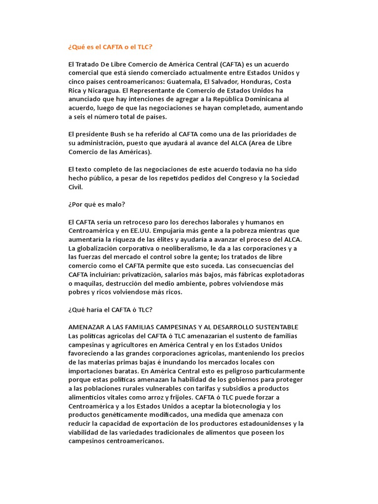 Qué Es El Cafta o El TLC | PDF | Tratado de Libre Comercio ...
