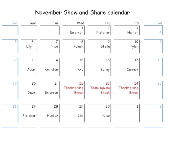 November Sharing Calendar | PDF