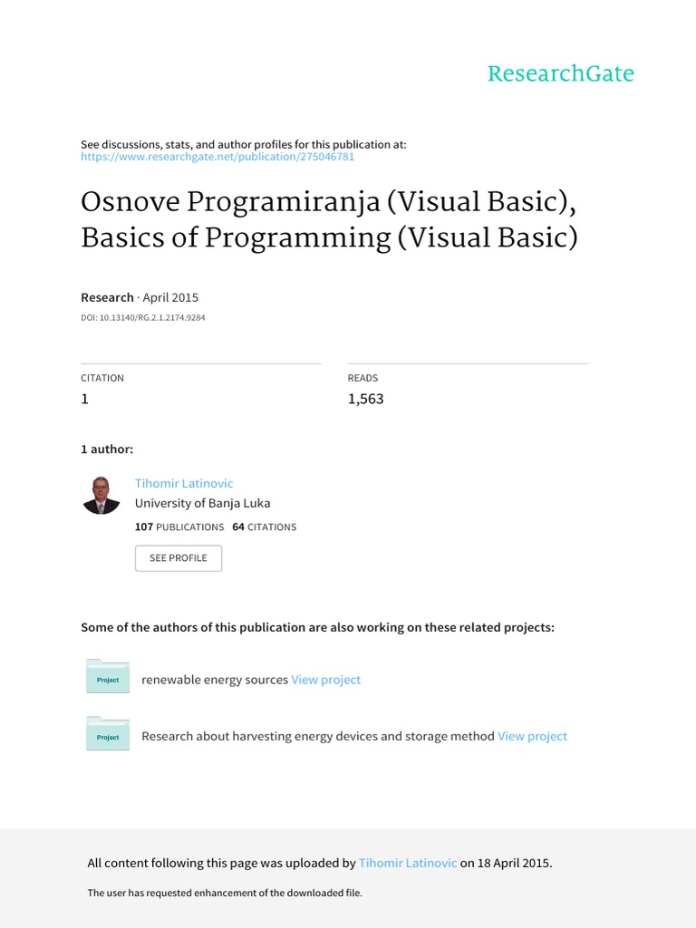 Osnove Programiranja Visual Basic - Tihomir Latinovic | PDF