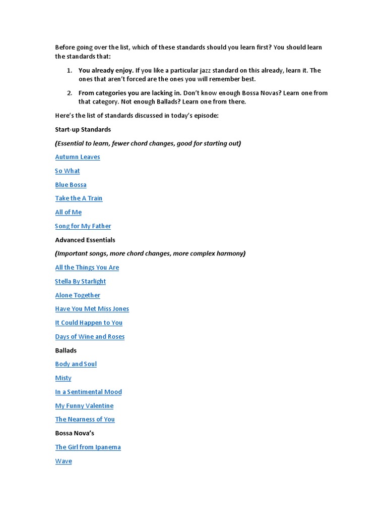 Lista Jazz Standards Pdf