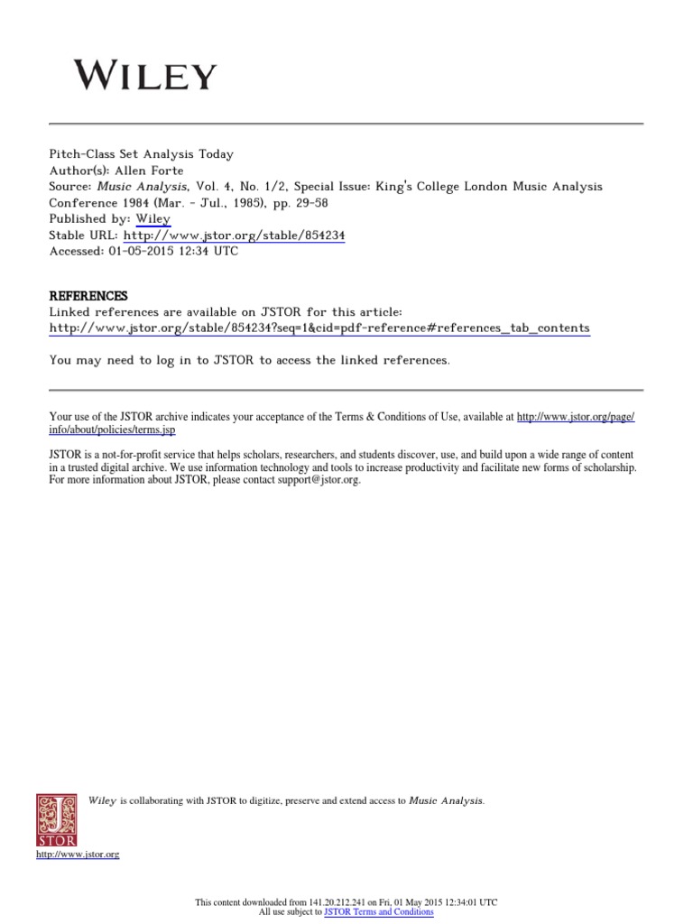 Forte Pitch Class Set Analysis Today | PDF | Modernism (Music ...