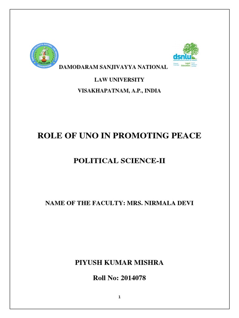 Role of Uno in Promoting Peace: Political Science-Ii | PDF ...