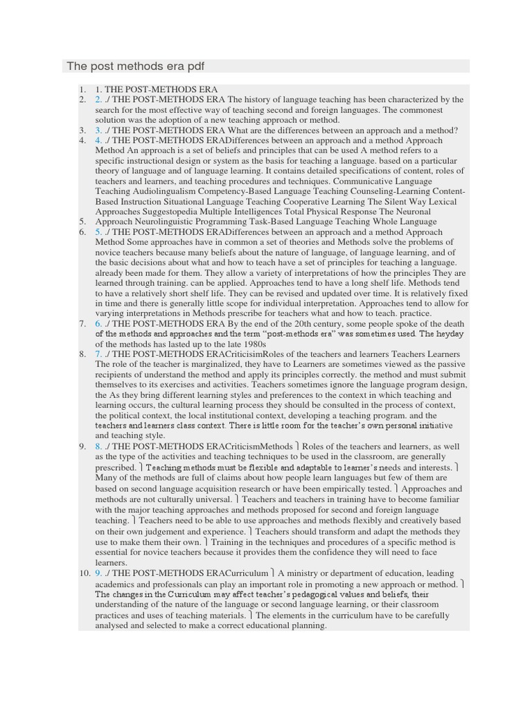The Post Methods Era PDF | PDF | Language Education | Second Language ...