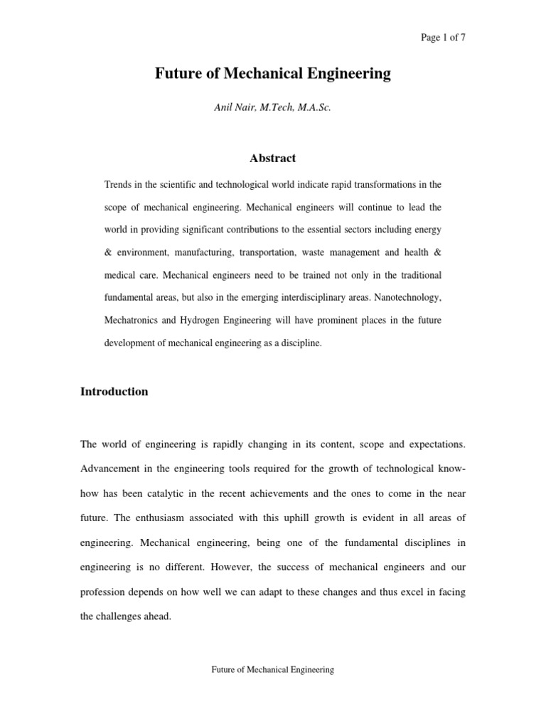 Future of Mechanical Engineering | PDF