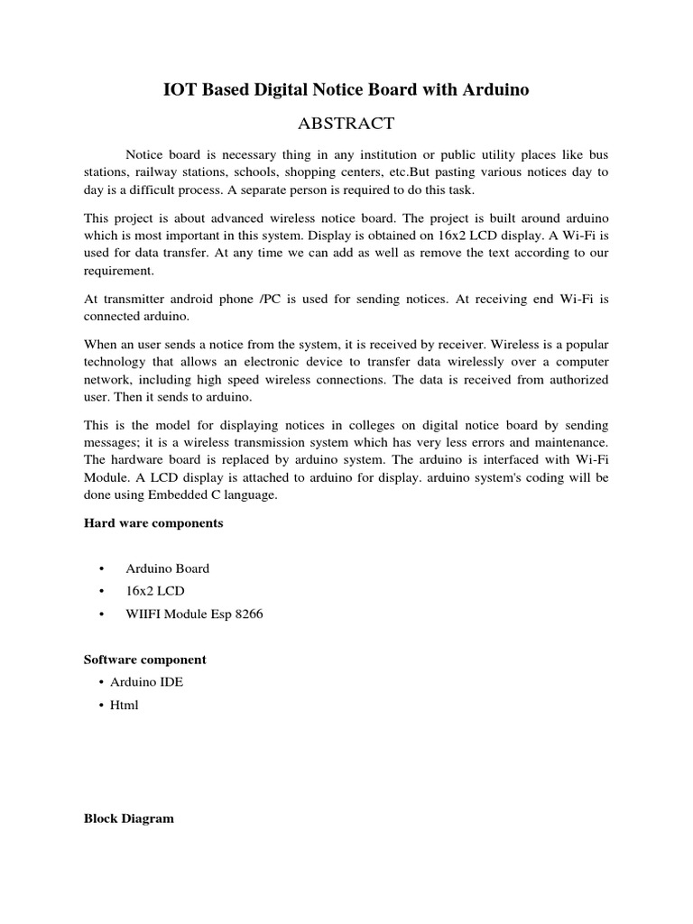 IOT Based Digital Notice Board With Arduino | PDF | Wi Fi | Internet Of ...