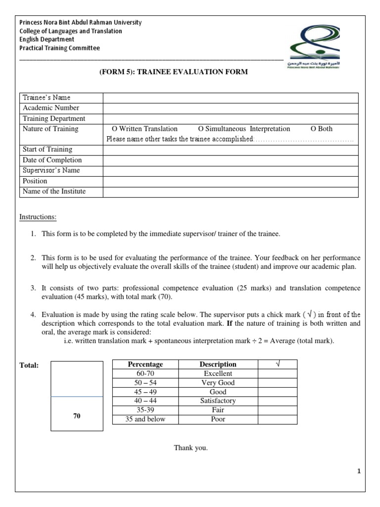 Trainee's Evaluation Form | PDF | Educational Assessment | Translations