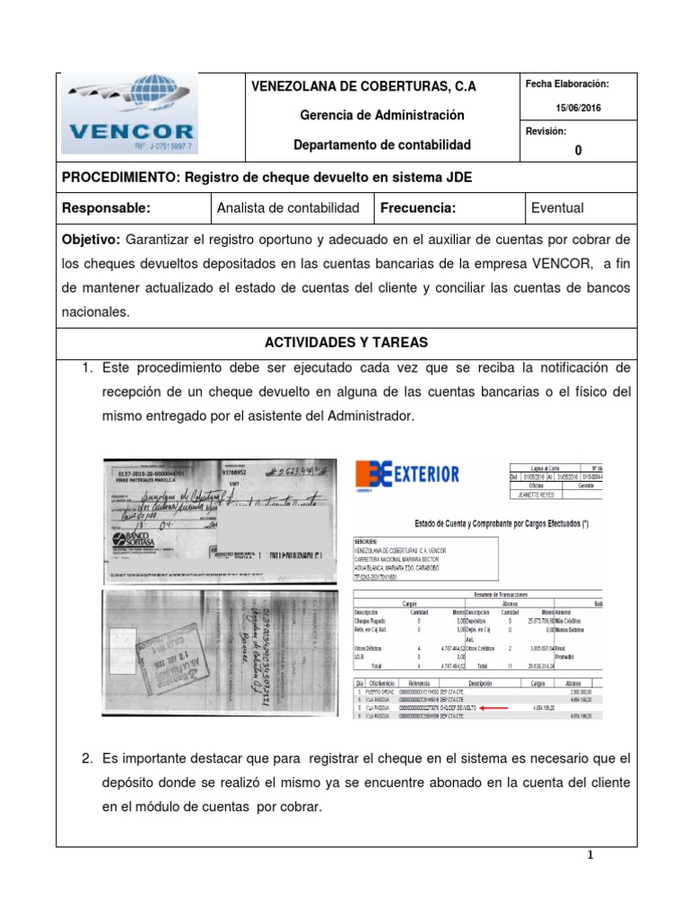 Manual de Registro de Cheques Devueltos en Jdel | Cheque | Contabilidad