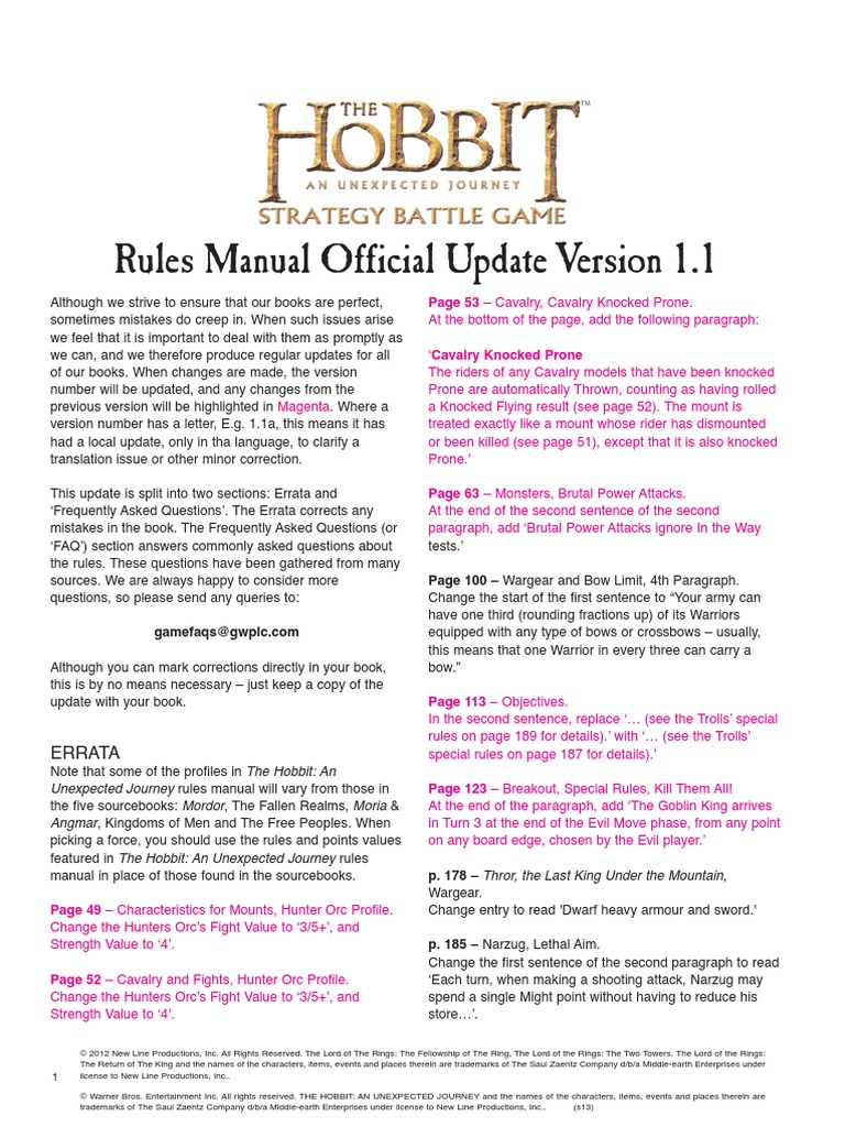 The Hobbit - Rules Manual Official Update Version 1.1 | PDF | Orc ...
