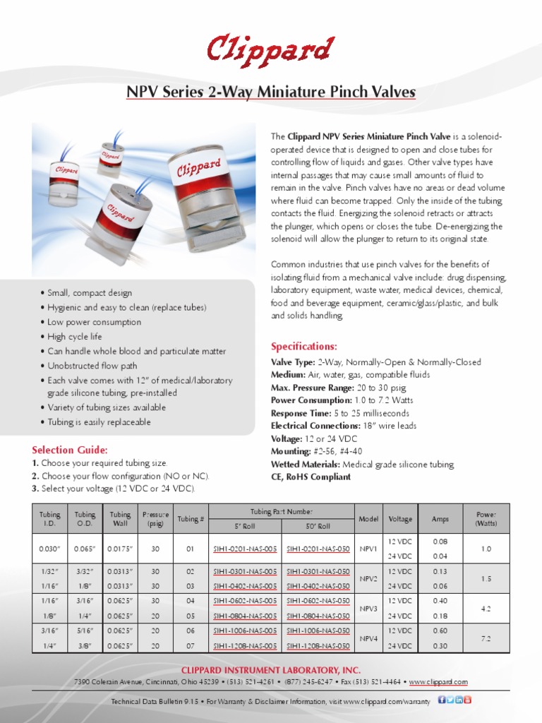 Clippard NPV Series Pinch Valves | PDF | Vacuum Tube | Valve