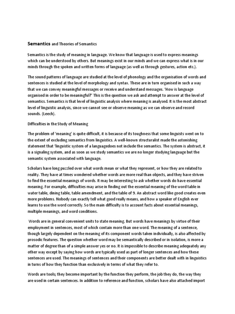 Semantics and Theories of Semantics | PDF | Part Of Speech | Semantics