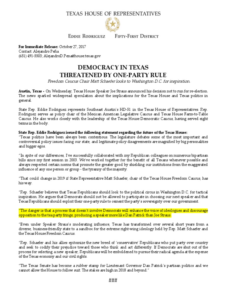 10.27 Statement: Future of The Texas House | PDF | United States House ...