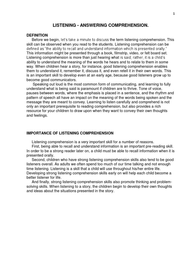 Listening and Answering Comprehension Questions | PDF | Second Language ...