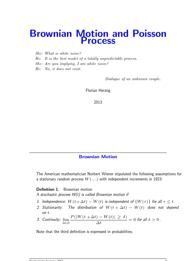 Brownian Motion and Poisson Process | PDF | Stochastic Process ...