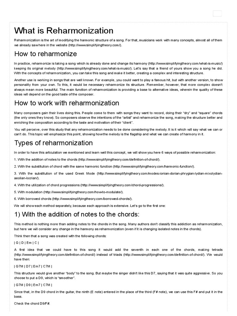 Learning Reharmonization - Simplifying Theory | PDF | Chord (Music ...