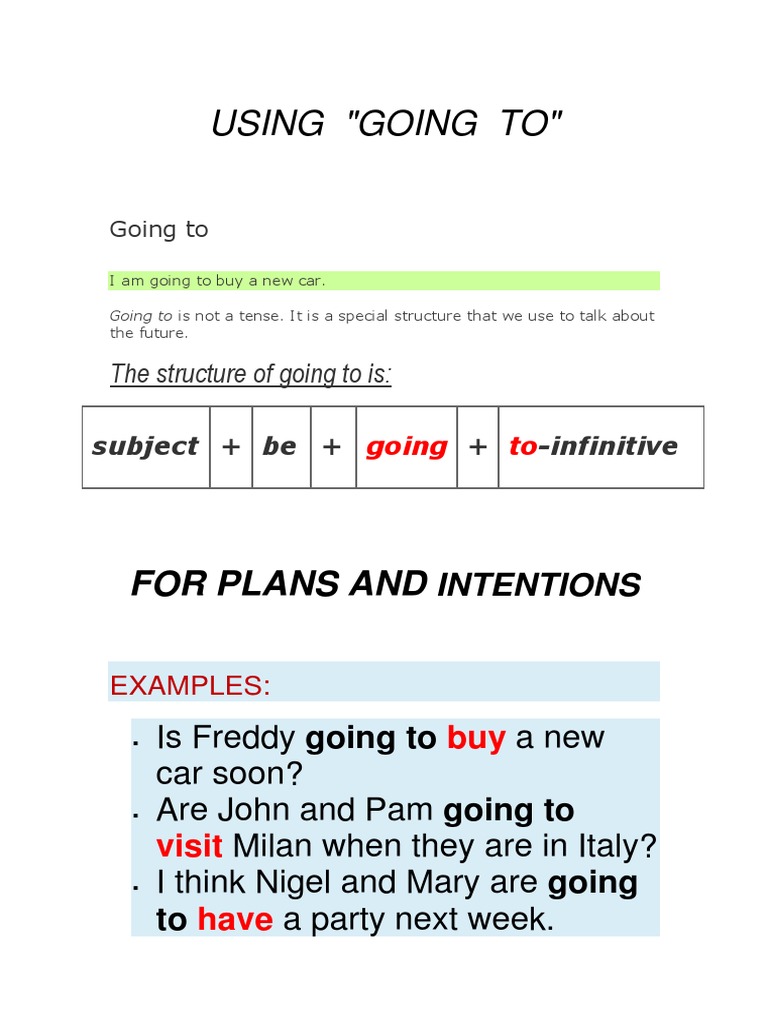 Using 'Going To' To Express Plans, Intentions, and Predictions | PDF
