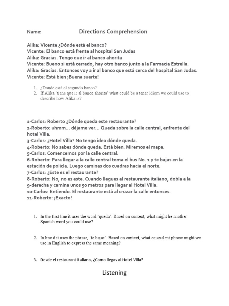 Directions Comprehension | PDF