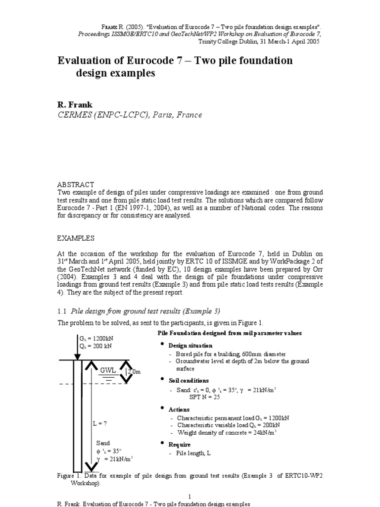 Two Piles Foundation Design Examples - R. Frank EUROCODE 7 | PDF | Deep ...
