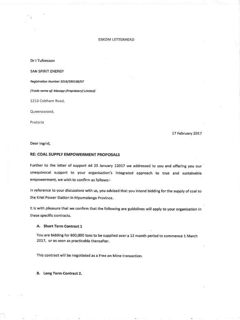 Letter To Eskom | PDF