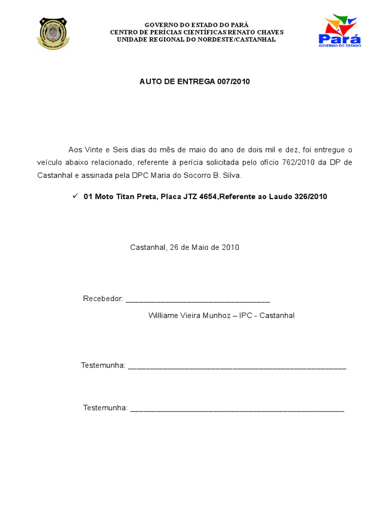 Auto De Entrega 26 De Maio Pdf