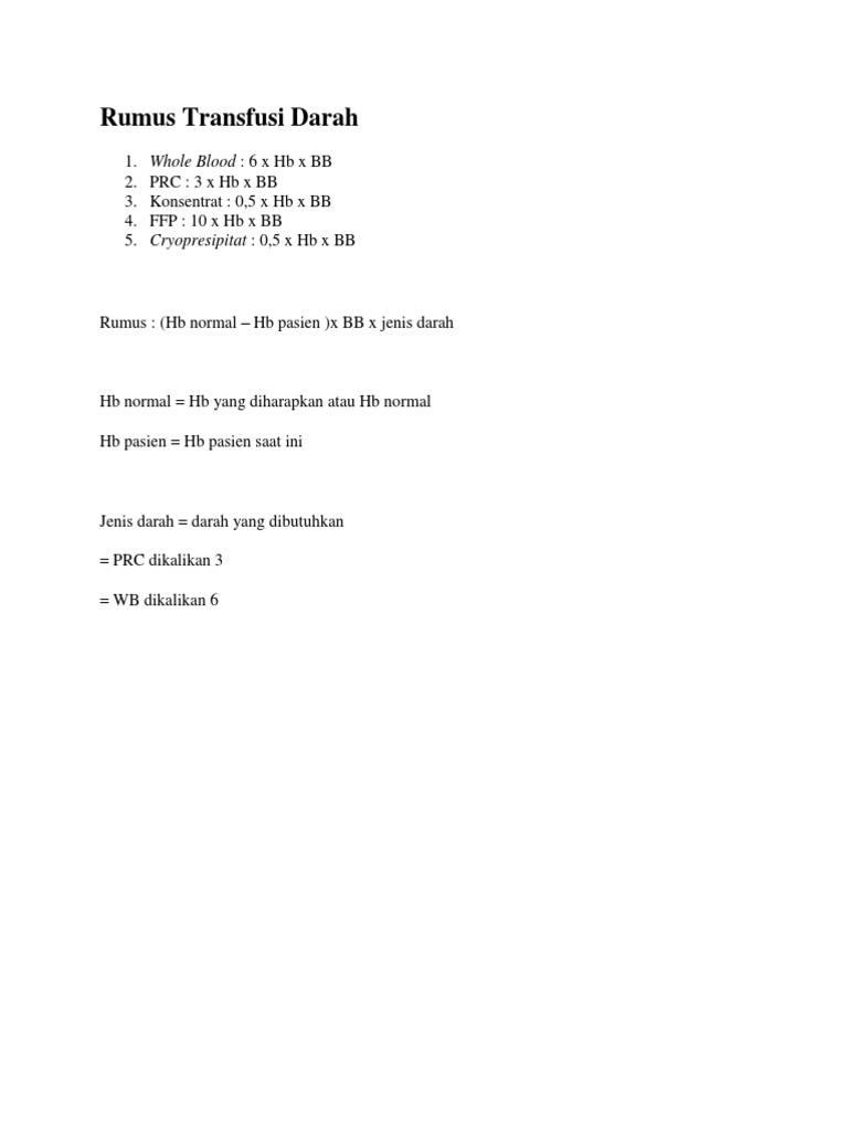 Rumus Transfusi Darah | PDF