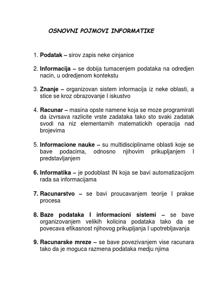 Osnovni Pojmovi Informatike | PDF