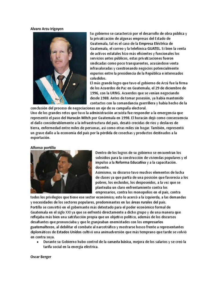 Alvaro Arzu Irigoyen | PDF | Guatemala | Gobierno