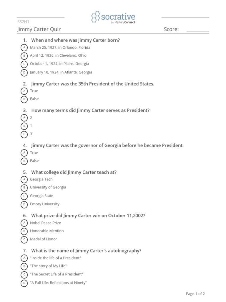Quiz Jimmycarterquiz | PDF | Politics | Sports & Recreation