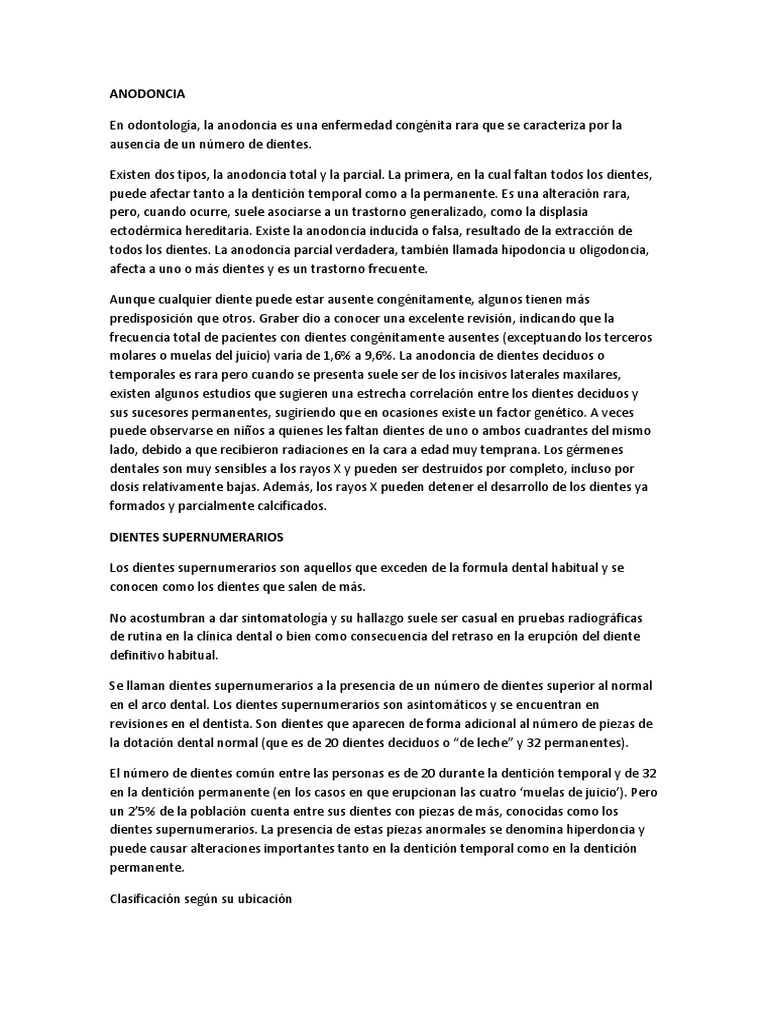 Anodoncia: Tipos y Características | PDF | Anatomia dental | Boca
