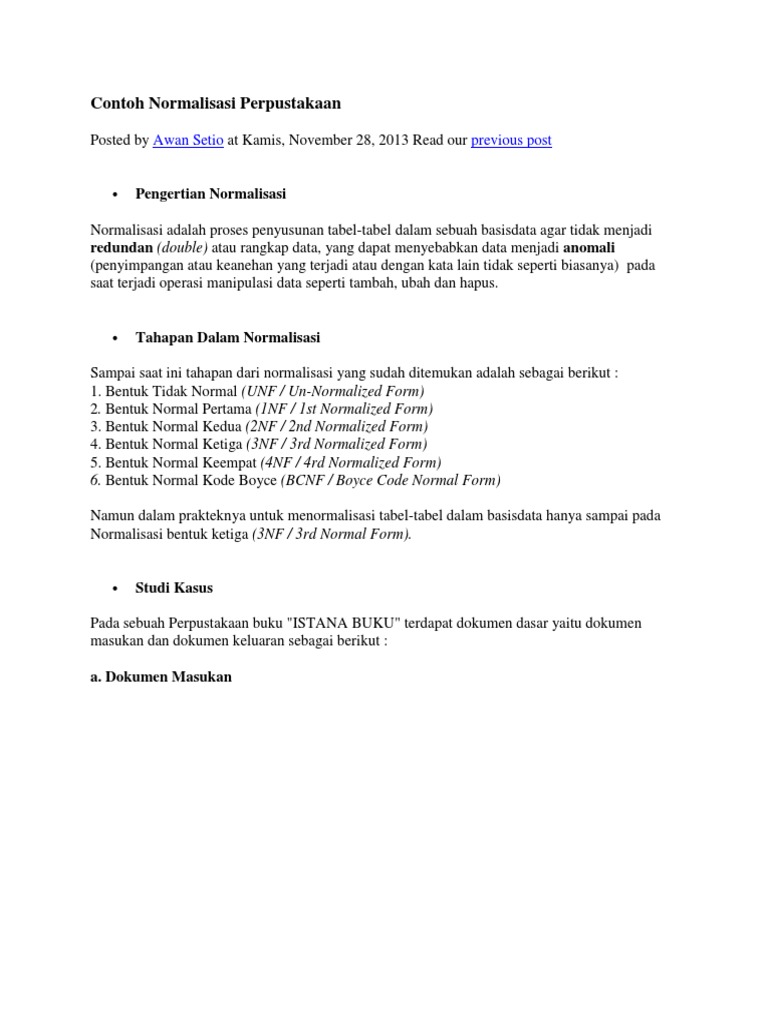 Contoh Normalisasi Perpustakaan | PDF