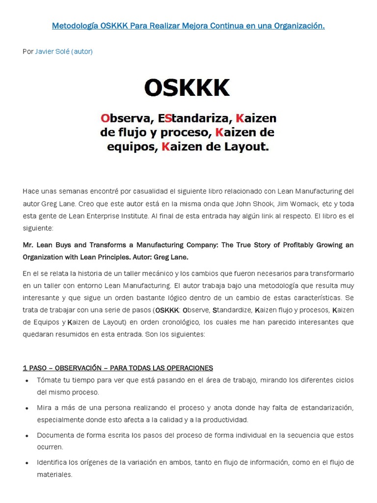 Metodología OSKKK para Realizar Mejora Continua en Una Organización ...