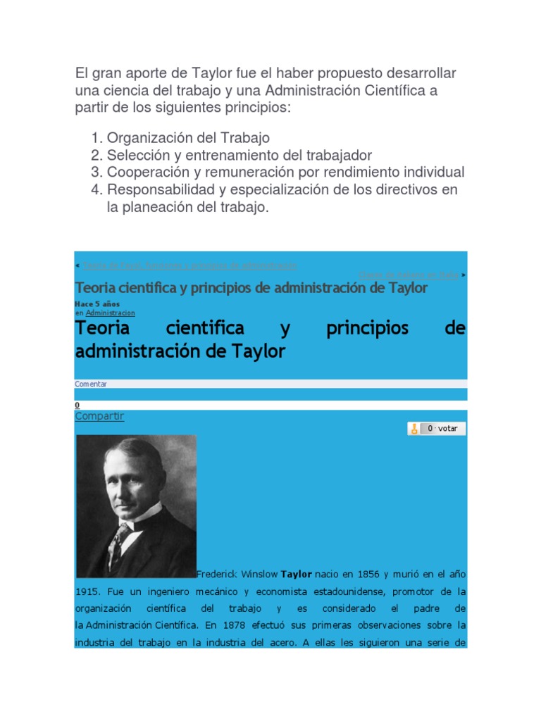 Principios de Administración de Taylor | PDF | Business | Science