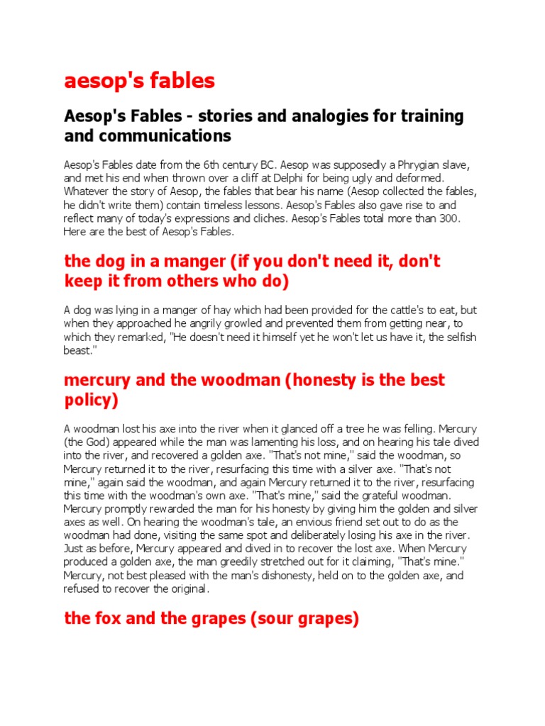 Aesop's Fables - Stories and Analogies For Training and Communications ...