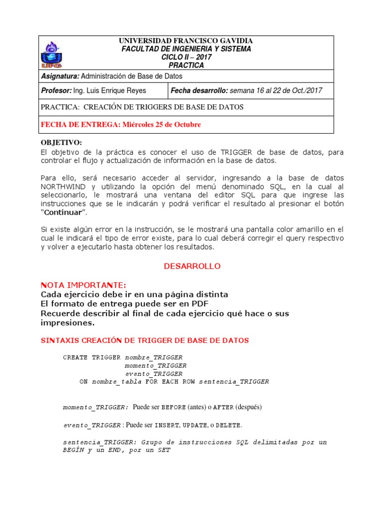 Practica Triggers BD | PDF | SQL | Recuperación de información