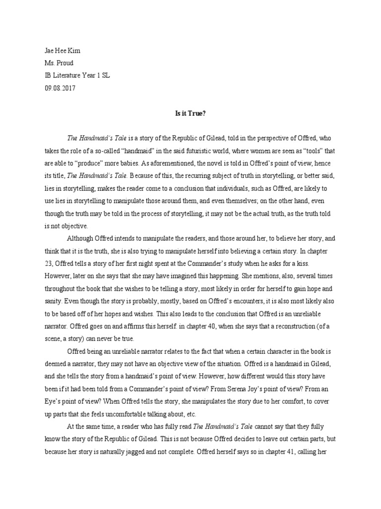 The Handmaids Tale Essay | PDF